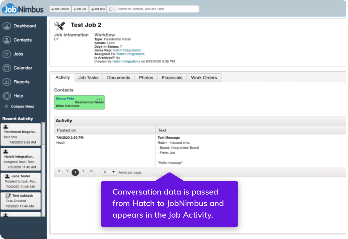 Text Your JobNimbus Leads and Customers | Hatch Integrations