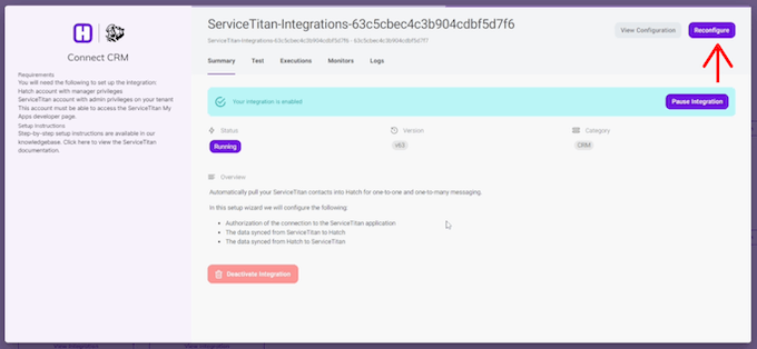 How to switch to the Hatch application of ServiceTitan